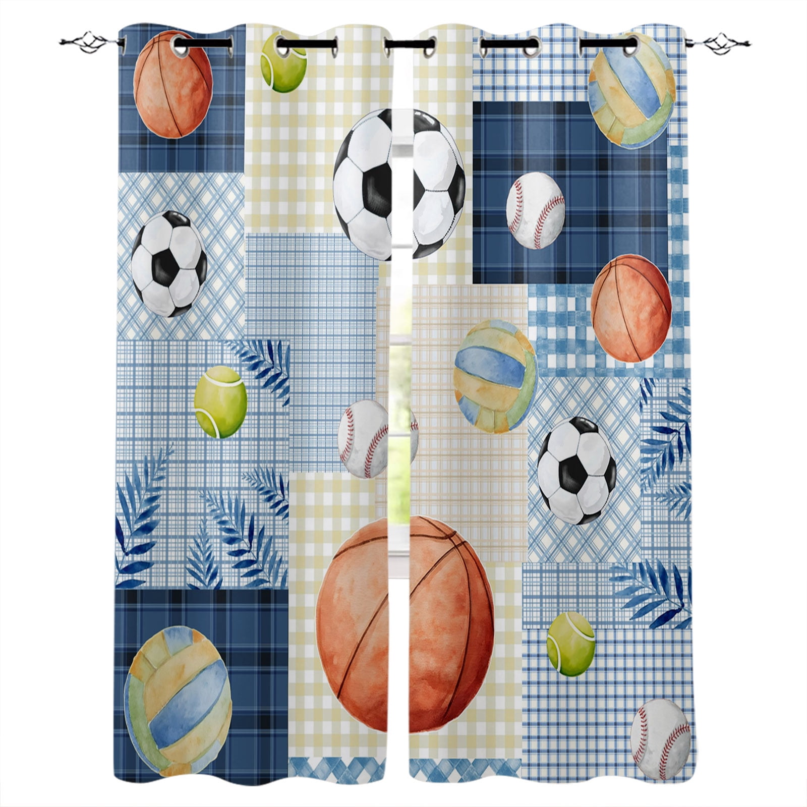 Blue Plaid Sports Blackout Curtains for Bedroom/Living Room, Thermal ...