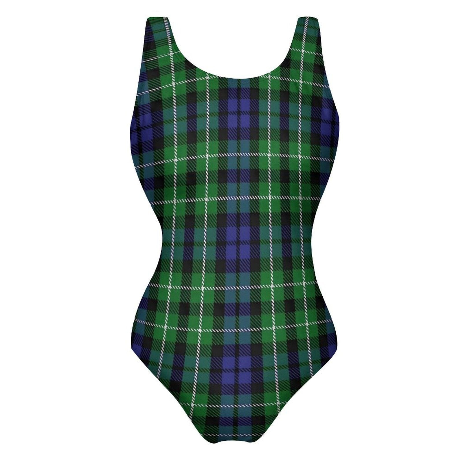 Blue Plaid Swimsuit Classic Lines Print Push Up Swimwear One Piece ...
