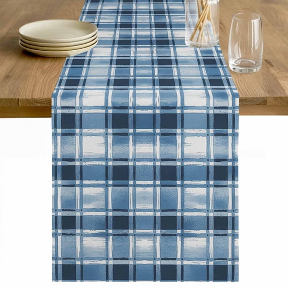 Blue Plaid Table Runner 108 Inches Long Farmhouse Dress Scarves, Modern ...