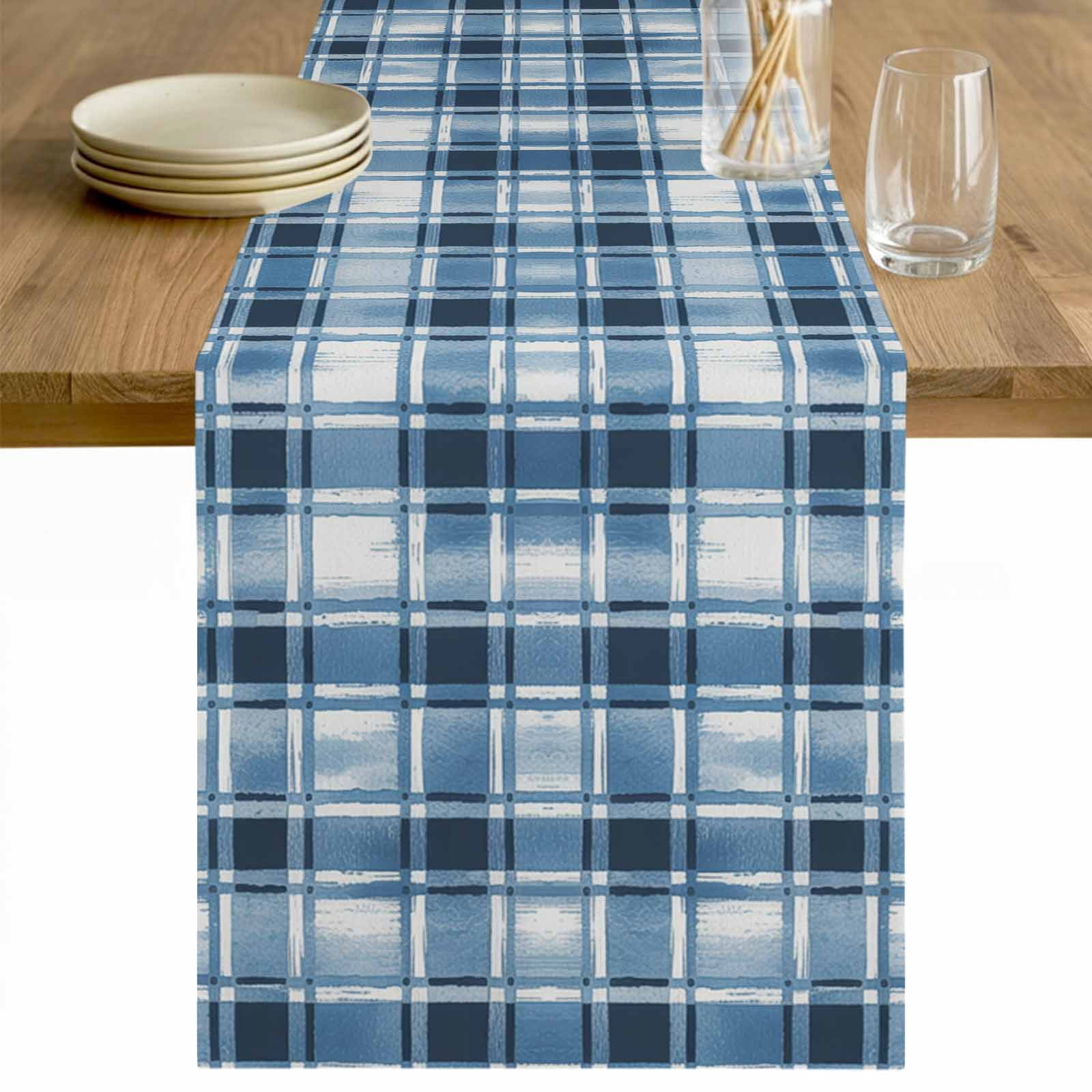 Blue Plaid Table Runner 70 Inches Long Farmhouse Dress Scarves, Modern ...
