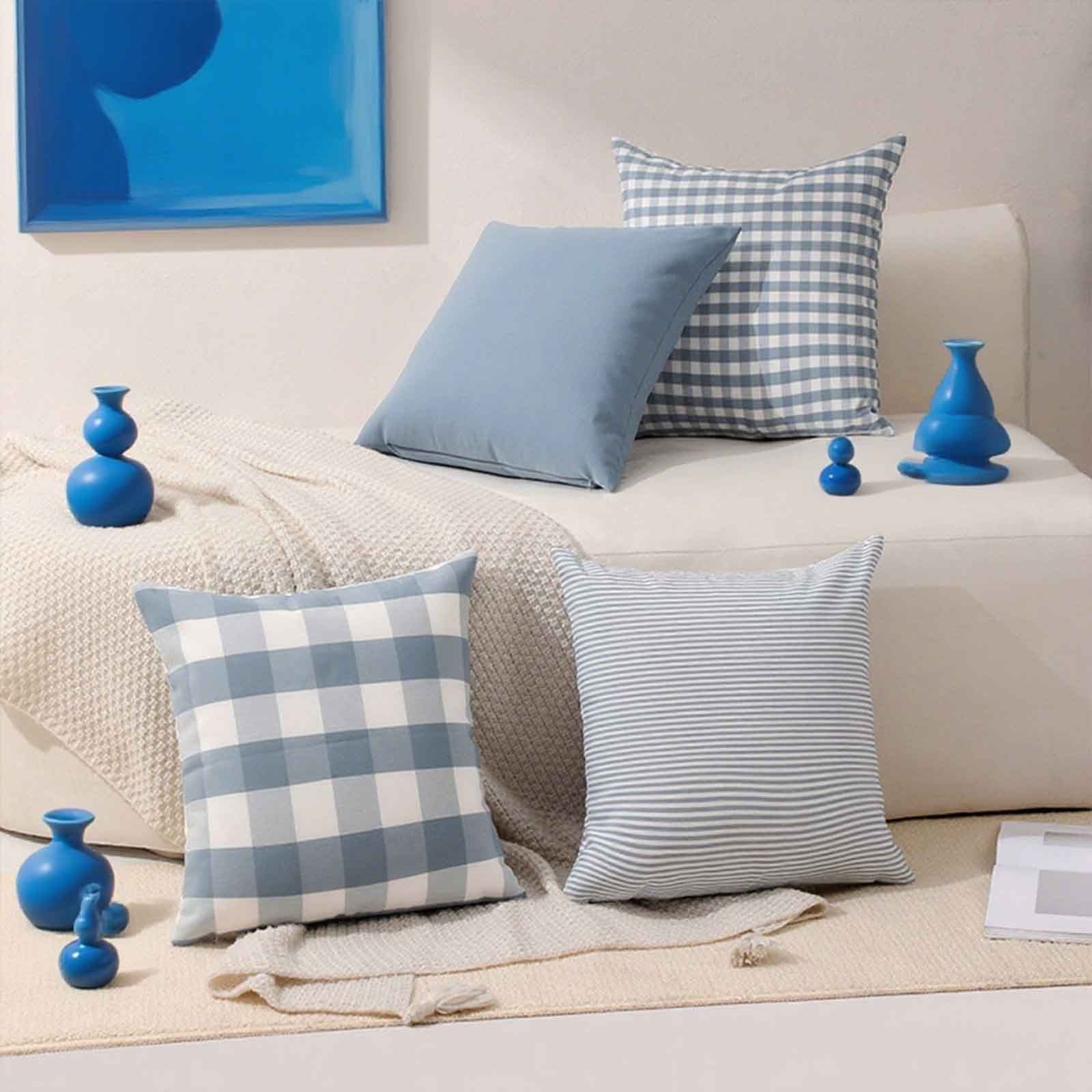 Blue Plaid Throw Pillow Cover 18x18 Inch | Decorative Outdoor & Indoor ...