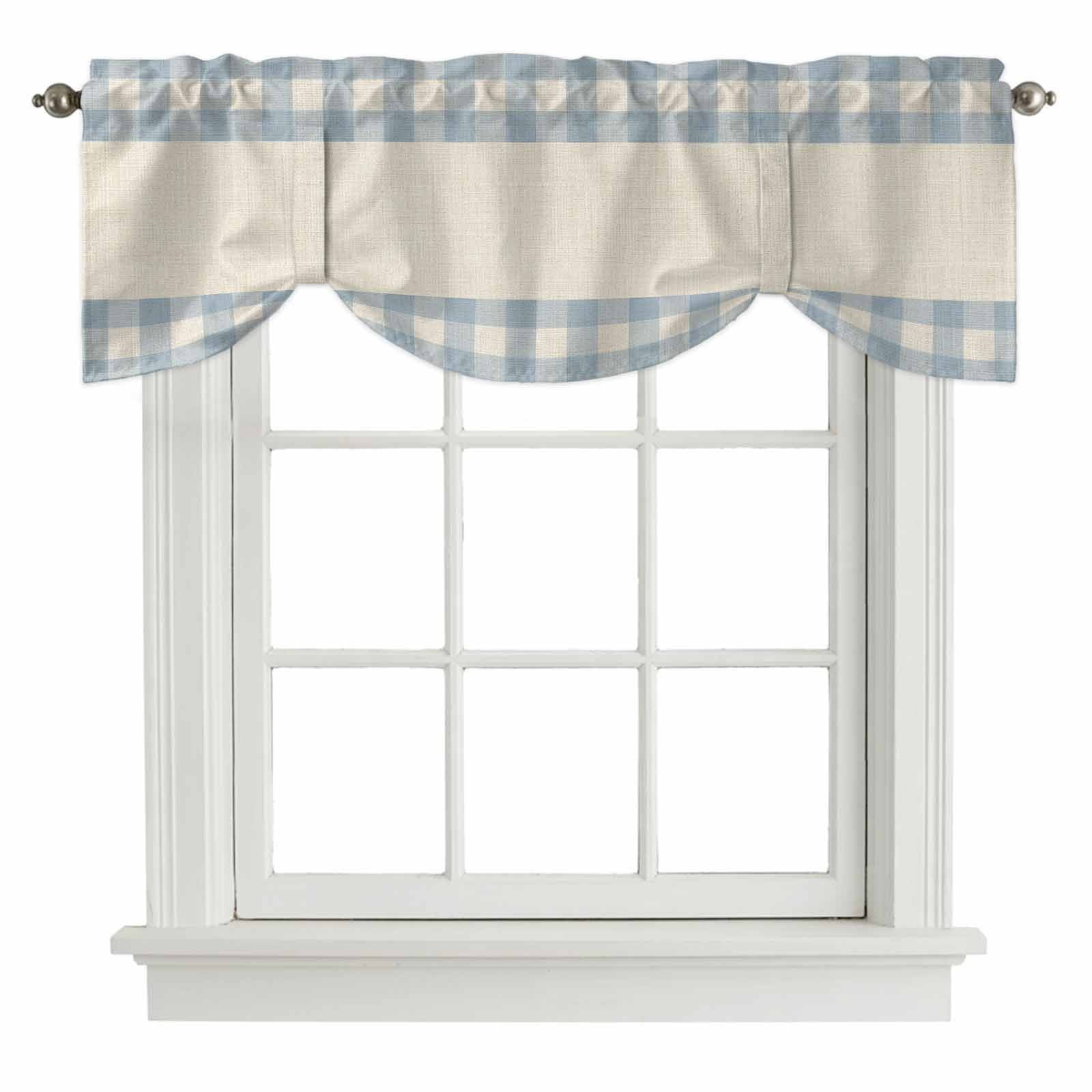 Blue Plaid Tie Up Valance Curtains Retro Country Blue Plaid Linen ...