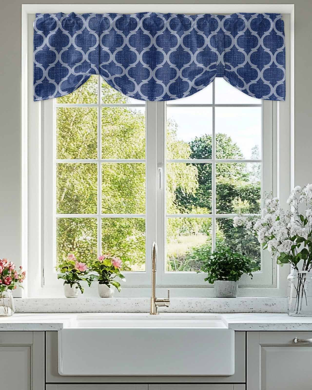 Blue Plaid Tie Up Valances Curtain, Adjustable Kitchen Retro Country ...