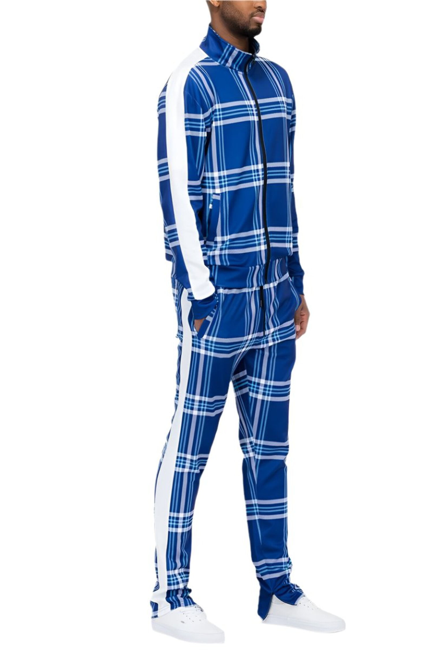 Blue Plaid Track Jacket and Pant Set - Walmart.com