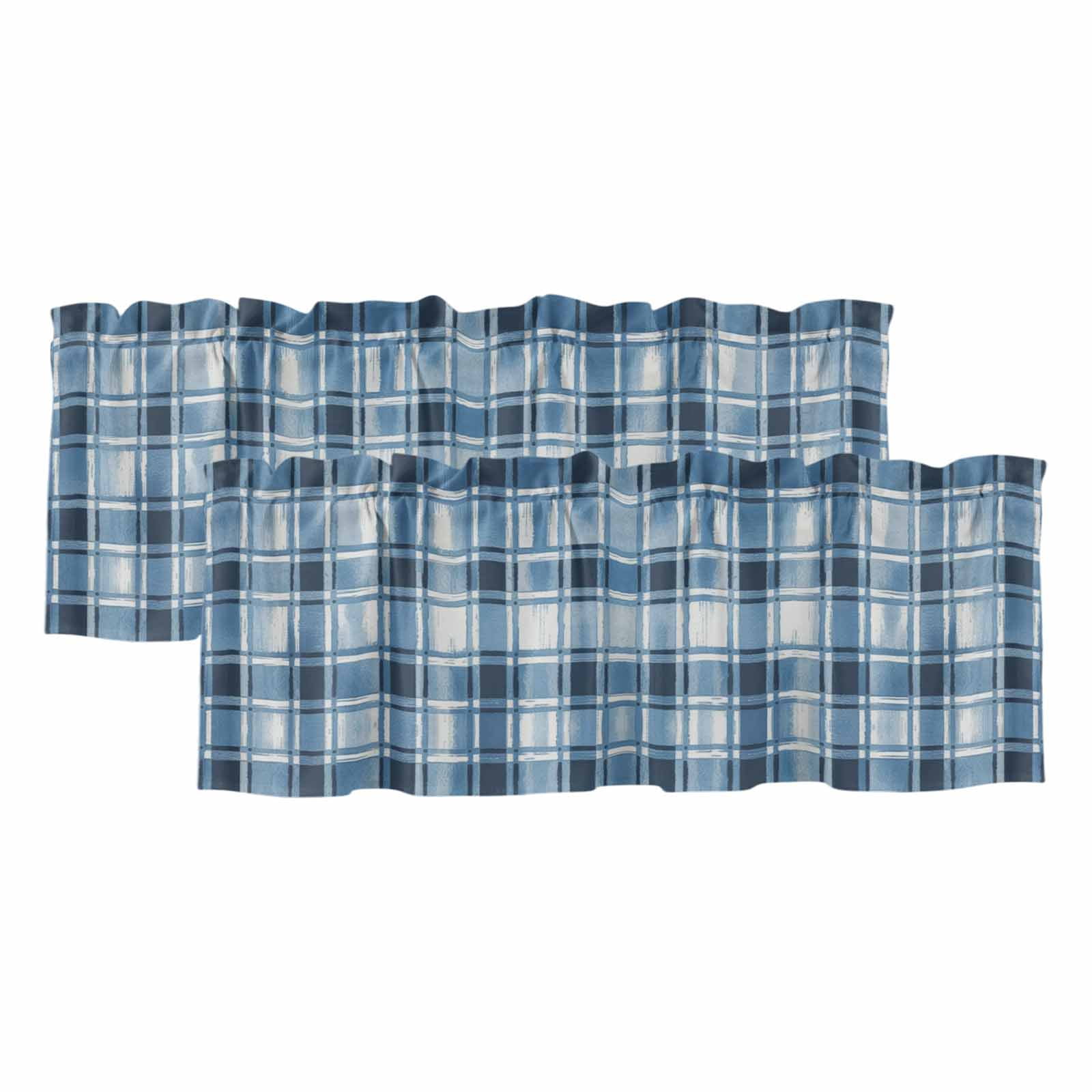Blue Plaid Valances for Windows, Decorative Rod Pocket Window Valance ...