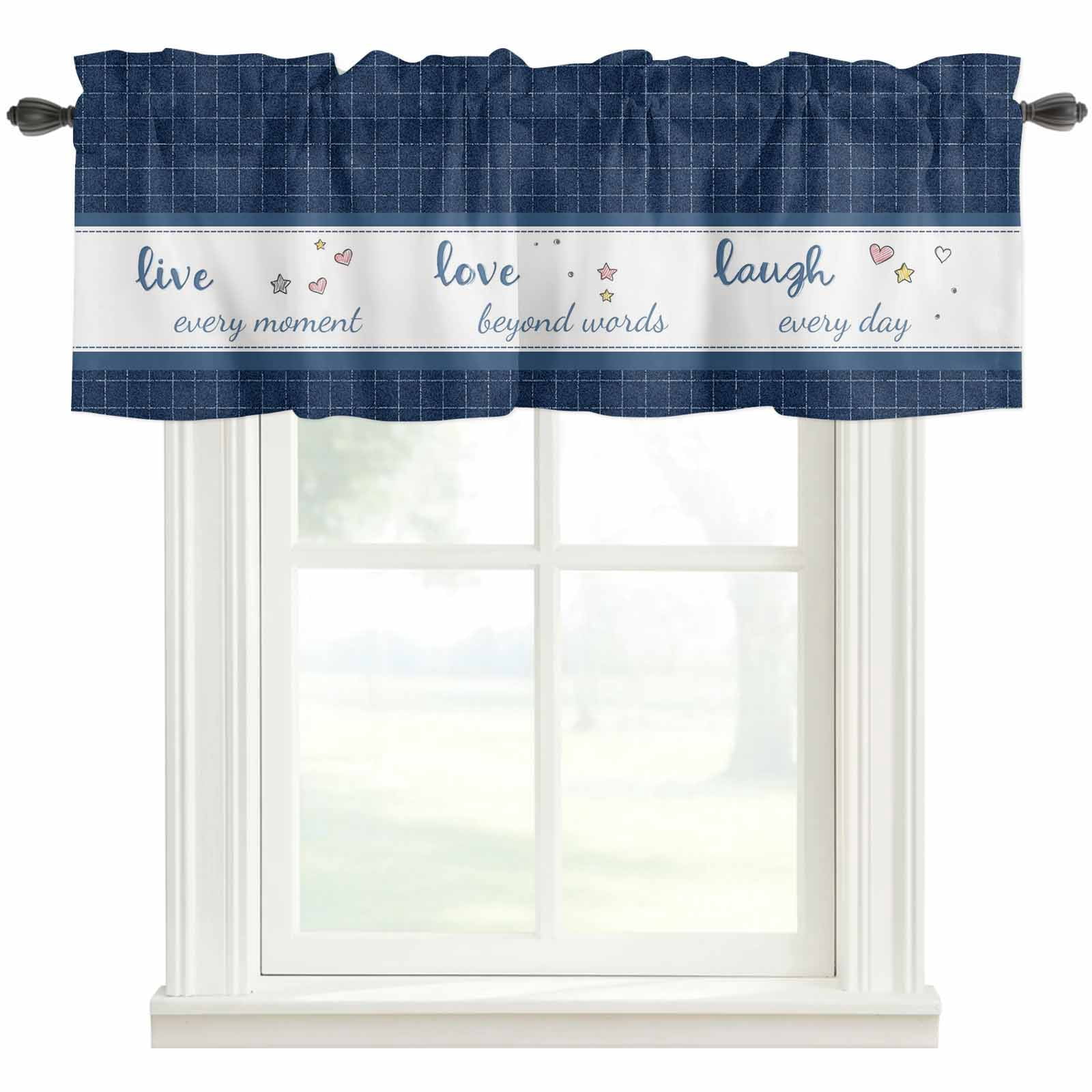 Blue Plaid Valances for Windows Farmhouse Kitchen Curtains Valances Rod ...