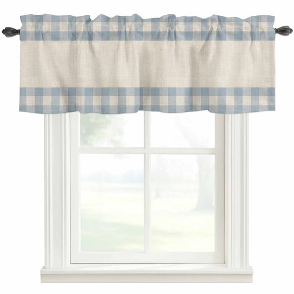 Blue Plaid Valances for Windows Retro Country Blue Plaid Linen Texture ...