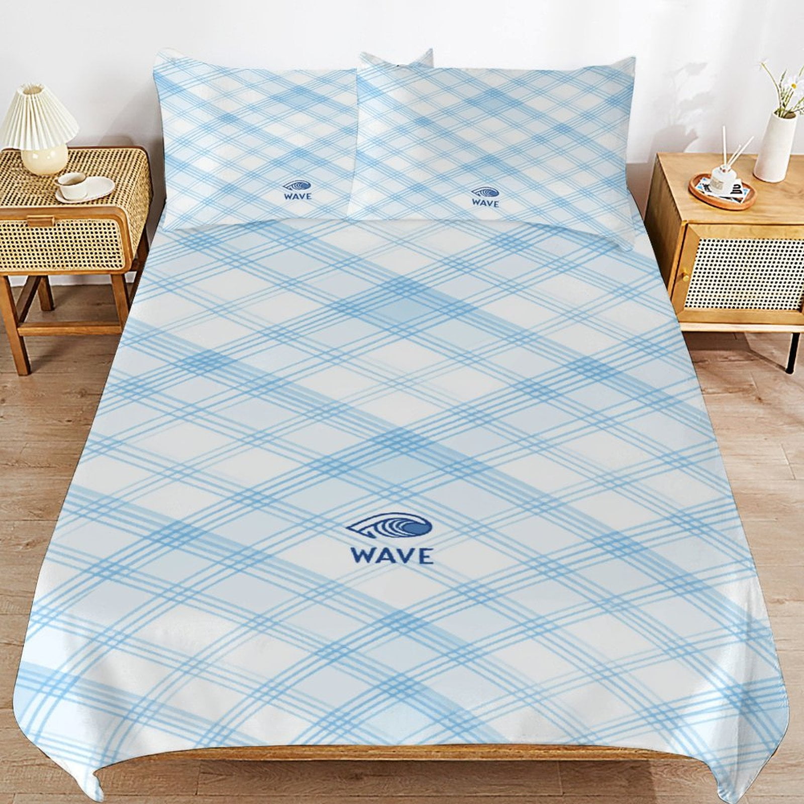 Blue Plaid Wave Pattern 3D Duvet Cover 3pcs Set Bedding Set Polyester ...