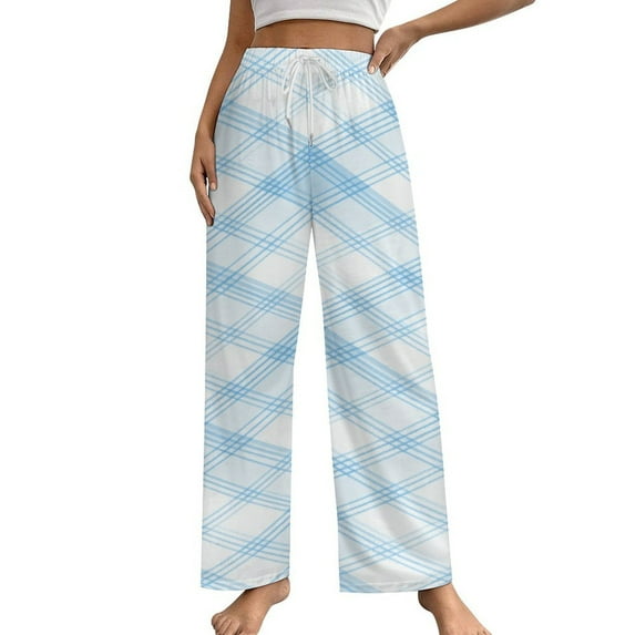 Blue Plaid Wave Pattern Pajama Pants Comfortable Elastic Waist Pajamas ...