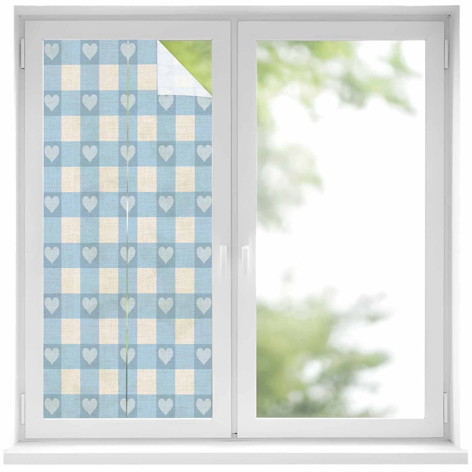 Blue Plaid Window Privacy Film, Country Cute Love Pastoral Heart ...