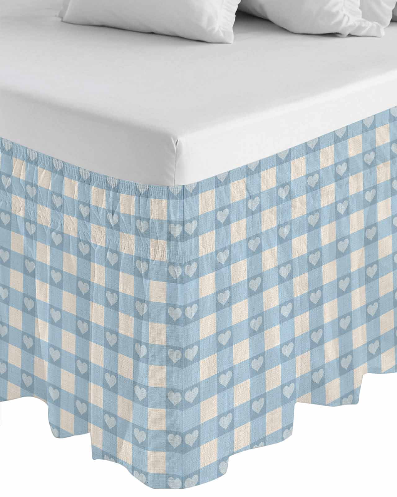Blue Plaid Wrap Around Bed Skirts for King Bed 16" Drop,Bed Skirt with ...