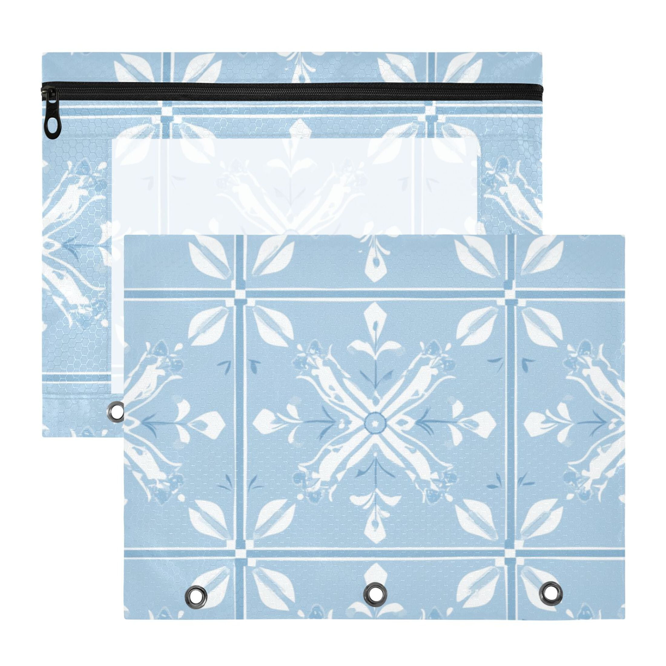 Blue Plaid with White Snowflakes Pattern 3-Ring Binder Pouches A4 Size ...