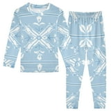 Blue Plaid with White Snowflakes Pattern Cotton Pajama Set Long Sleeve ...