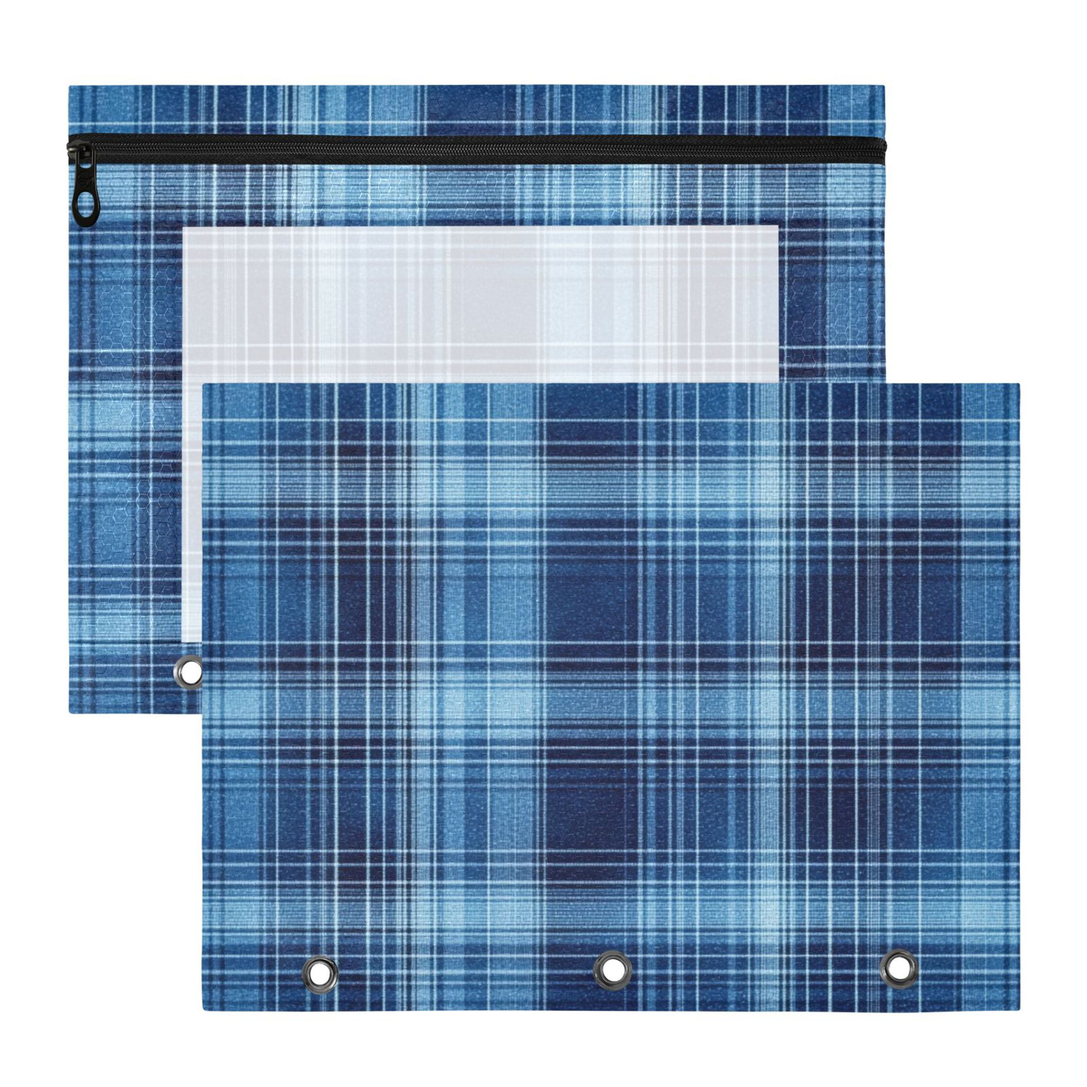 Blue Plaids 3-Ring Binder Pouches A4 Size Zipper Pocket File Storage 2 ...