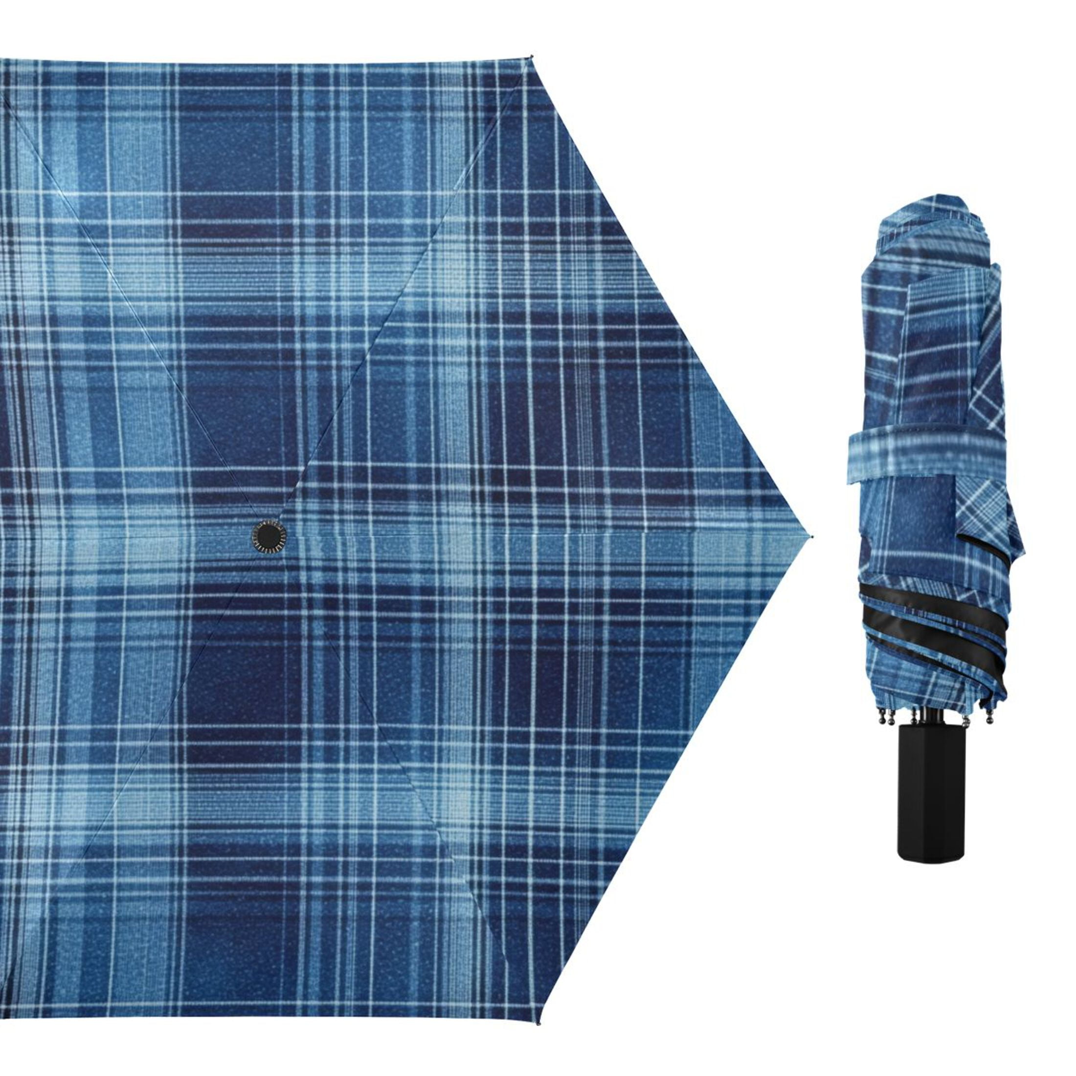 Blue Plaids All Weather Umbrella Triple Folding Parasol 6 Ribs UV ...