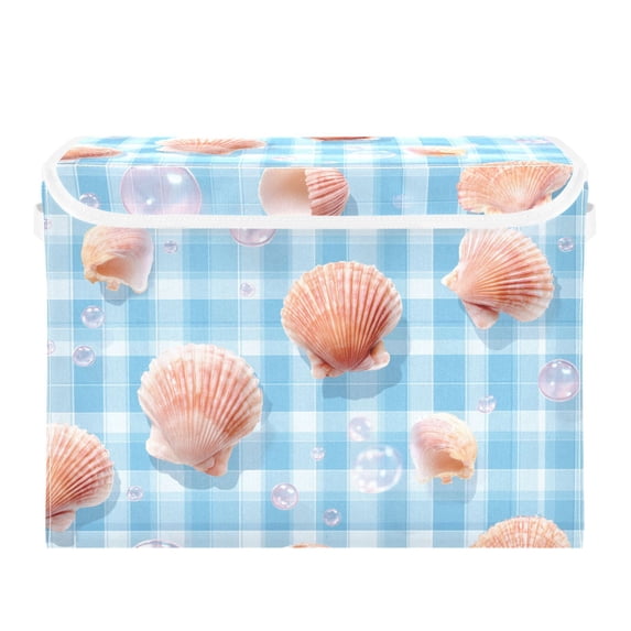 Blue Plaids Bubbles Shells Foldable Storage Bins with Lids Handles ...