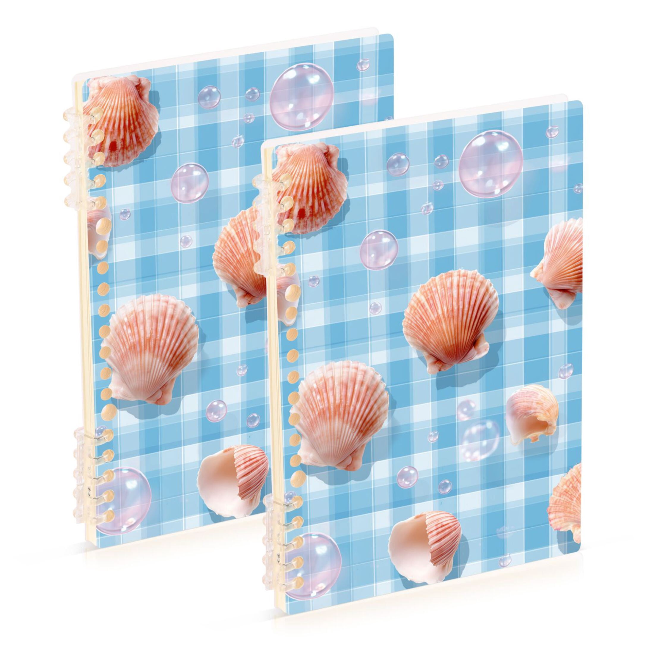 Blue Plaids Bubbles Shells Notebook Detachable Coil Notebook Diary Plan ...