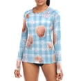 Blue Plaids Bubbles Shells Women's Rash Guard Shirts UPF 50+ Sun ...