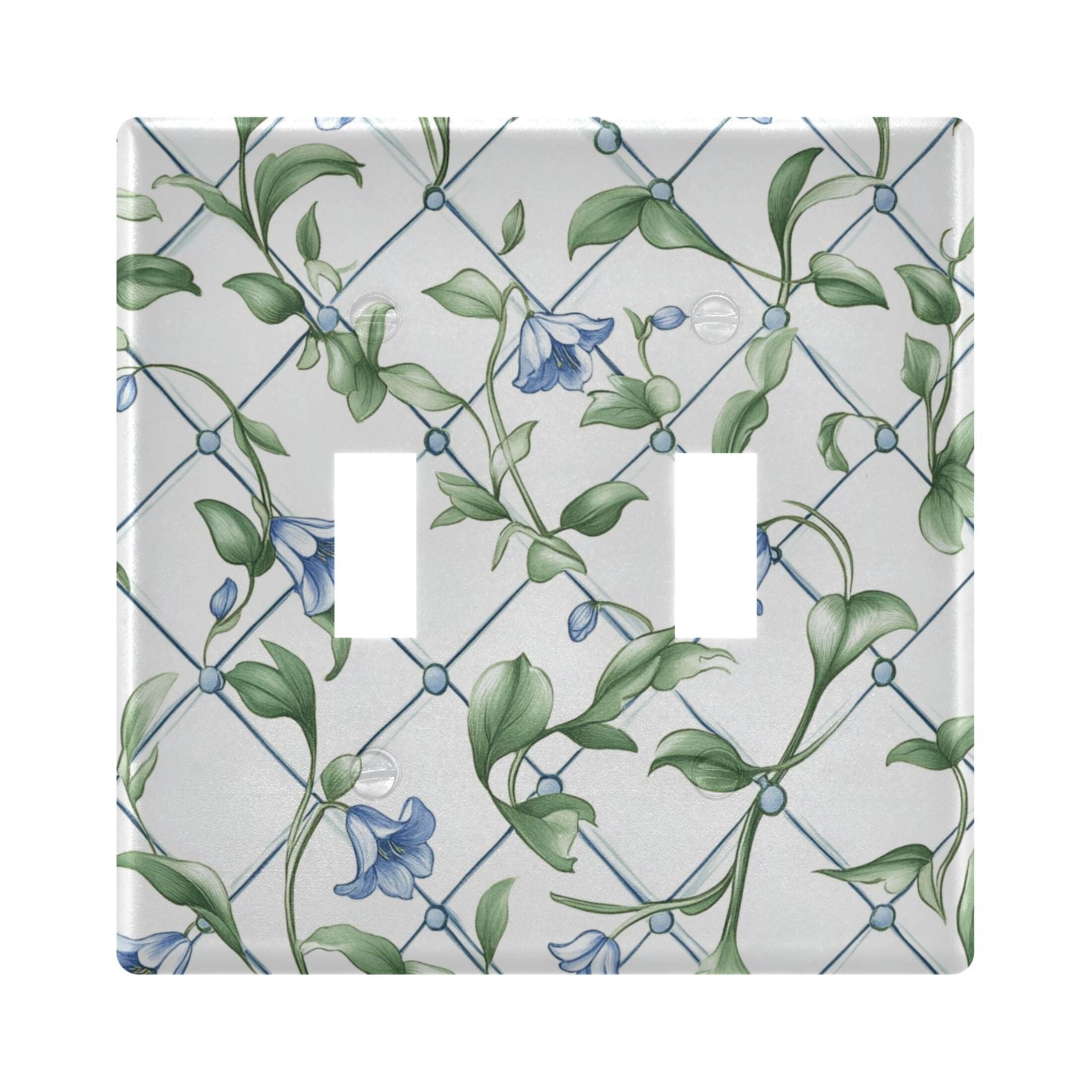 Blue Plaids Flowers Leaves Light Switch Cover Electrical Outlet Cover ...