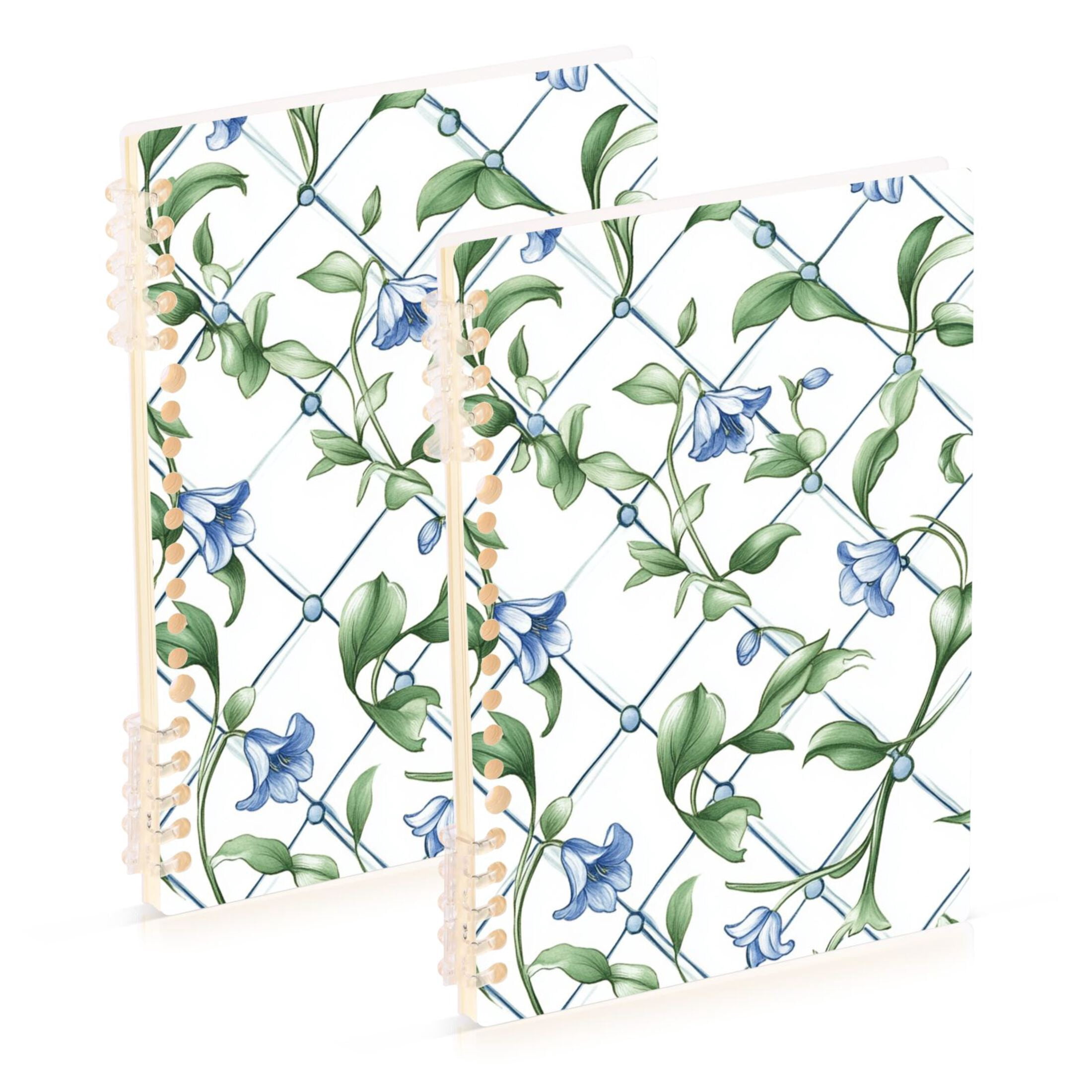 Blue Plaids Flowers Leaves Notebook Detachable Coil Notebook Diary Plan ...