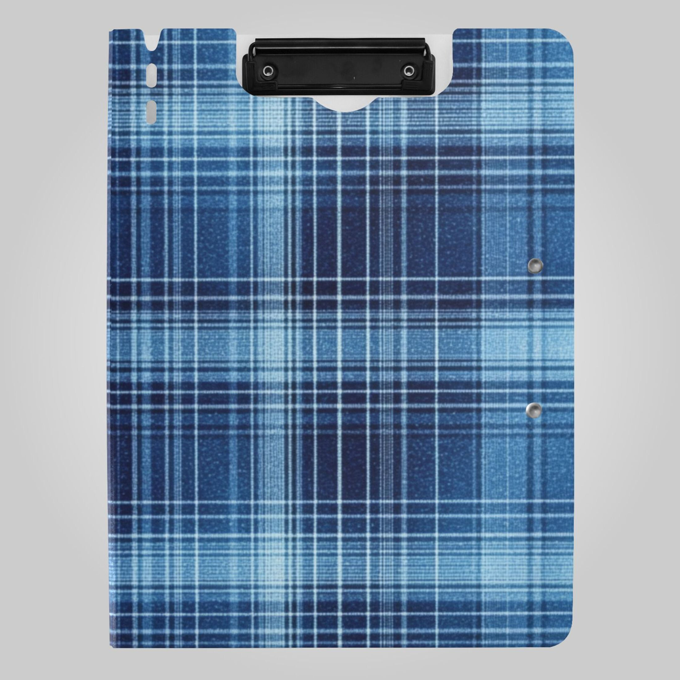Blue Plaids Foldable Binder Folder Clipboard with Pen Slot Double Clips ...