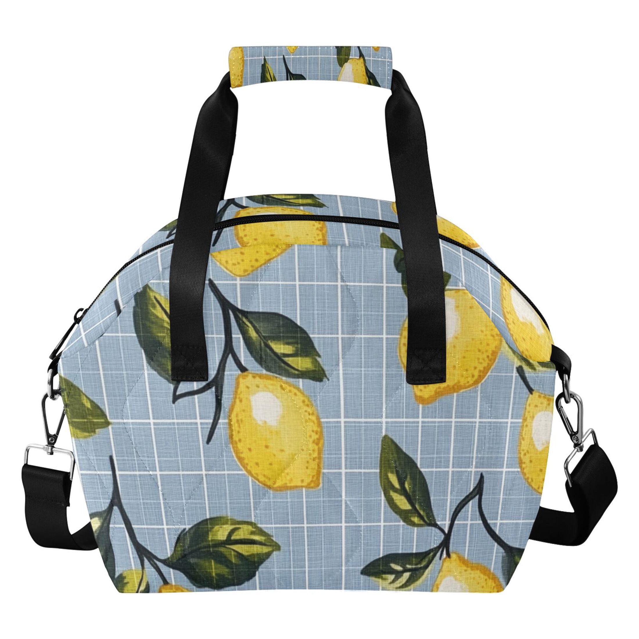 Blue Plaids Lemons Leaves Vintage Style Insulated Lunch Bag Reusable ...