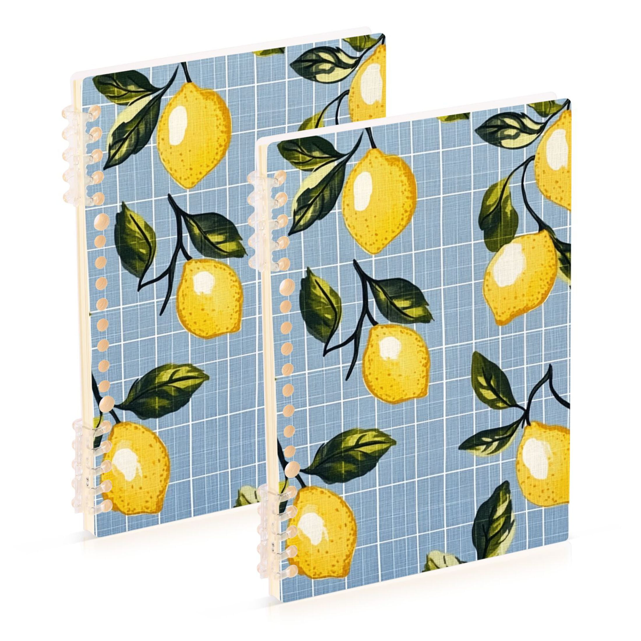 Blue Plaids Lemons Leaves Vintage Style Notebook Detachable Coil Notebook Diary A5 Size 60 Pages ...