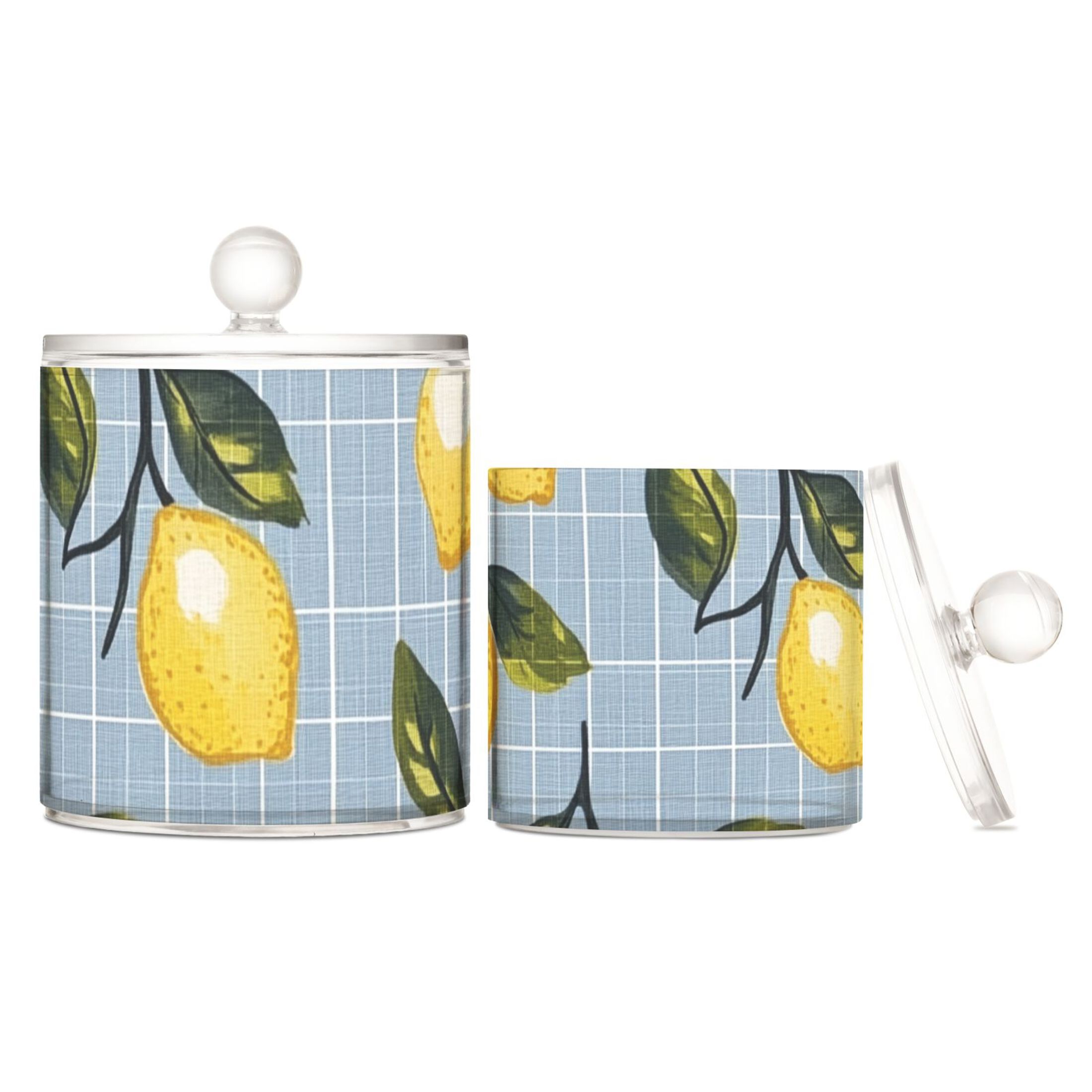 Blue Plaids Lemons Leaves Vintage Style Translucent Plastic Cans ...