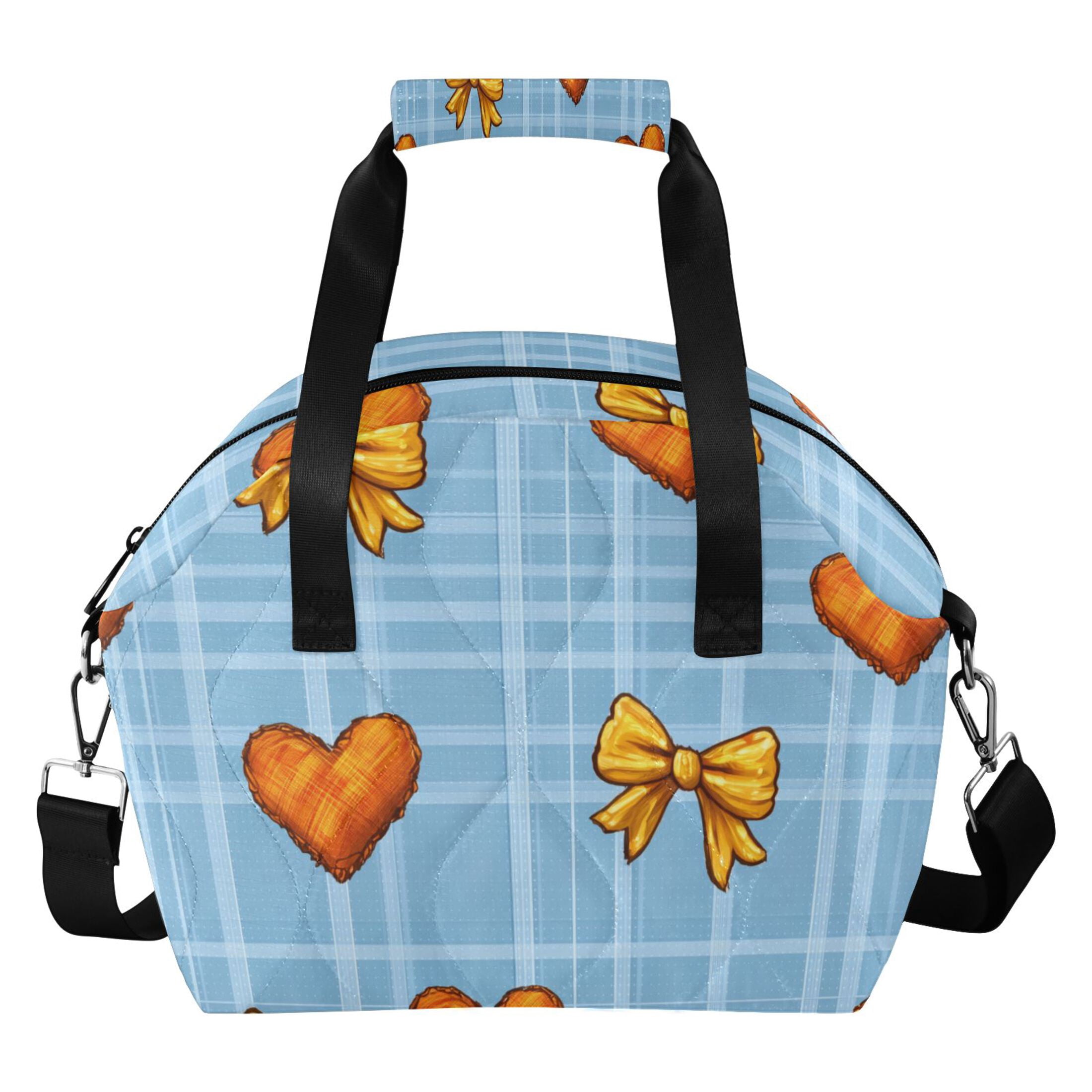 Blue Plaids Orange Hearts Yellow Bows Valentine Insulated Lunch Bag ...
