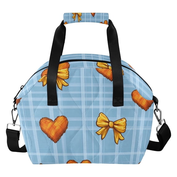Blue Plaids Orange Hearts Yellow Bows Valentine Insulated Lunch Bag ...
