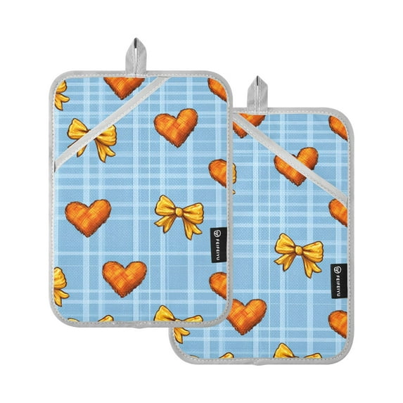 Blue Plaids Orange Hearts Yellow Bows Valentine Pot Holder Heat ...