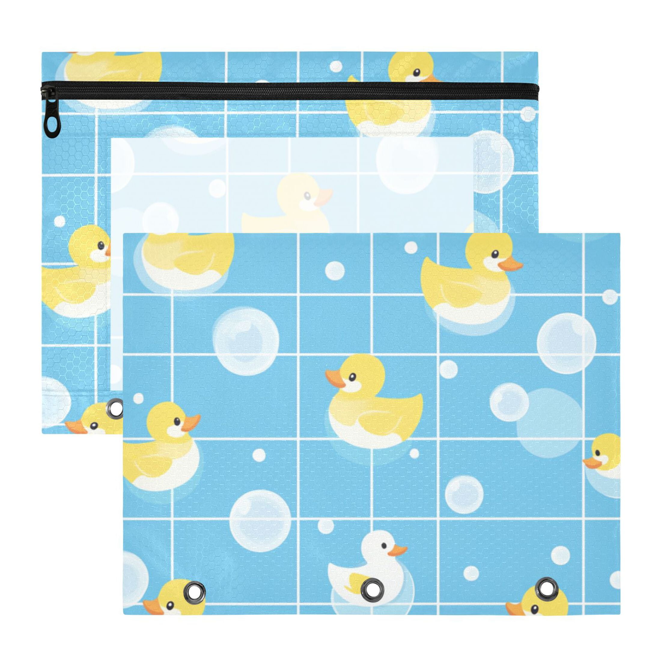 Blue Plaids Rubber Ducks Bubbles 3-Ring Binder Pouches A4 Size Zipper ...
