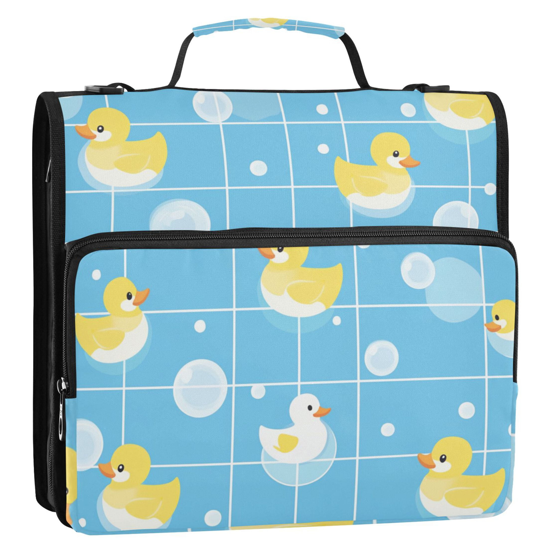 Blue Plaids Rubber Ducks Bubbles Binder Bag with Shoulder Strap 3 Ring ...