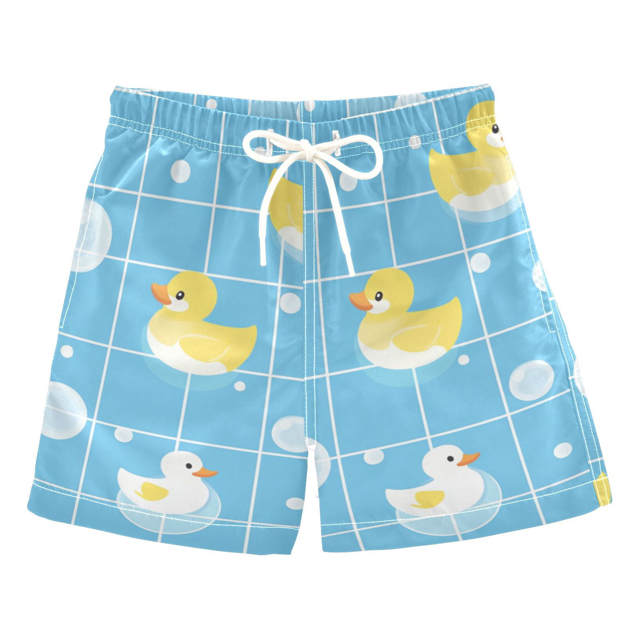 Blue Plaids Rubber Ducks Bubbles Boys' Swim Trunks Board Shorts Beach ...