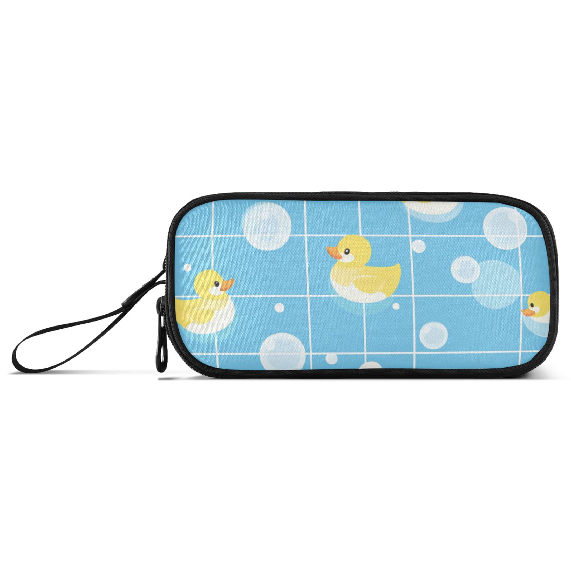 Blue Plaids Rubber Ducks Bubbles Pencil Case Stationary Holder Pen Bag ...