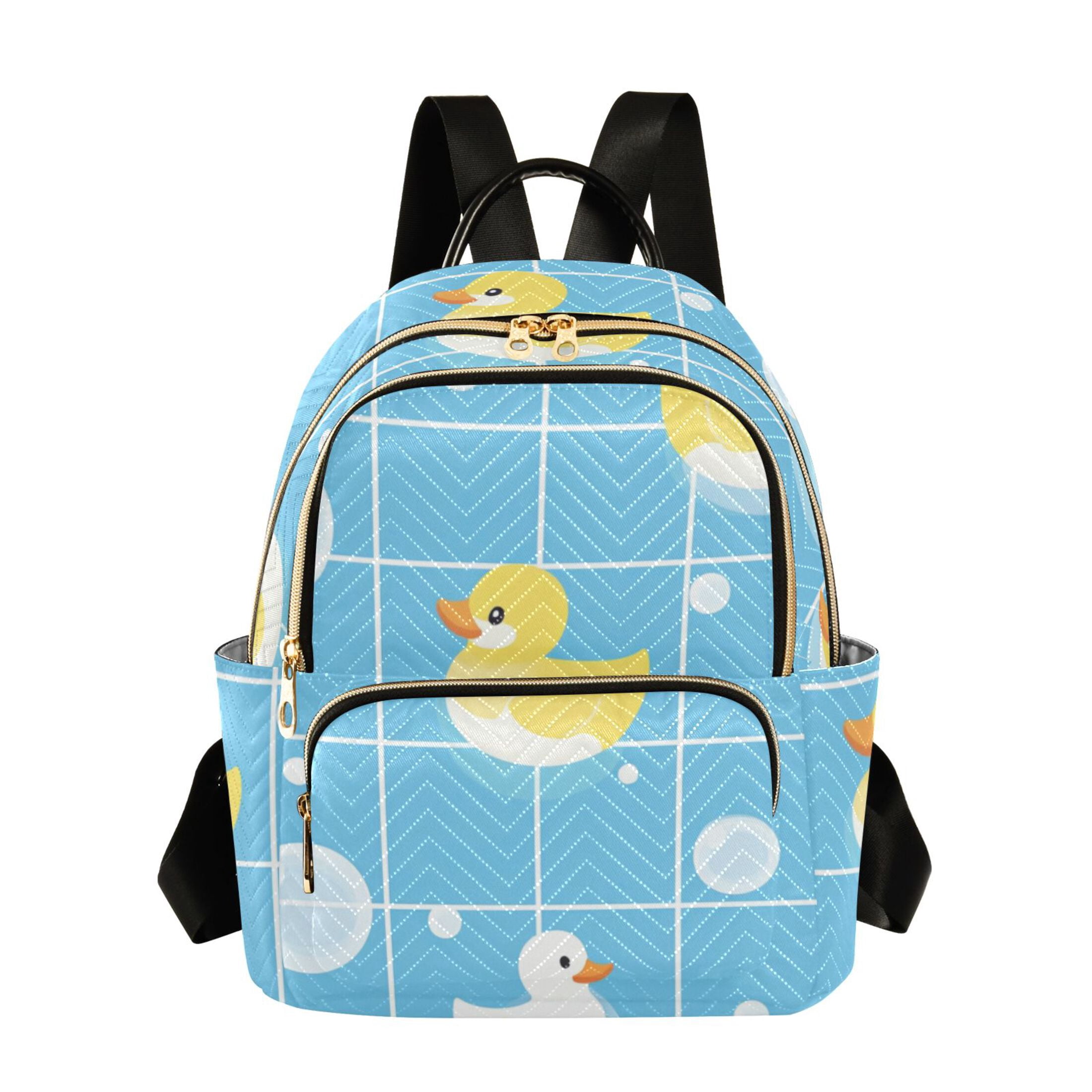 Blue Plaids Rubber Ducks Bubbles Quilted Backpack Fashion Daypack ...