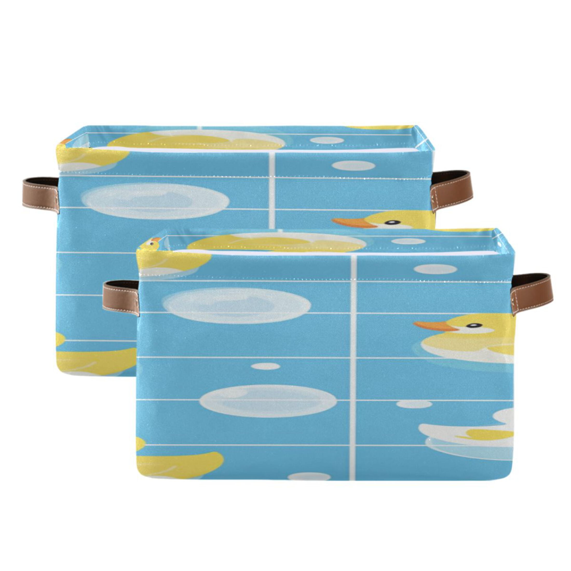 Blue Plaids Rubber Ducks Bubbles Square Storage Bins with Handles ...