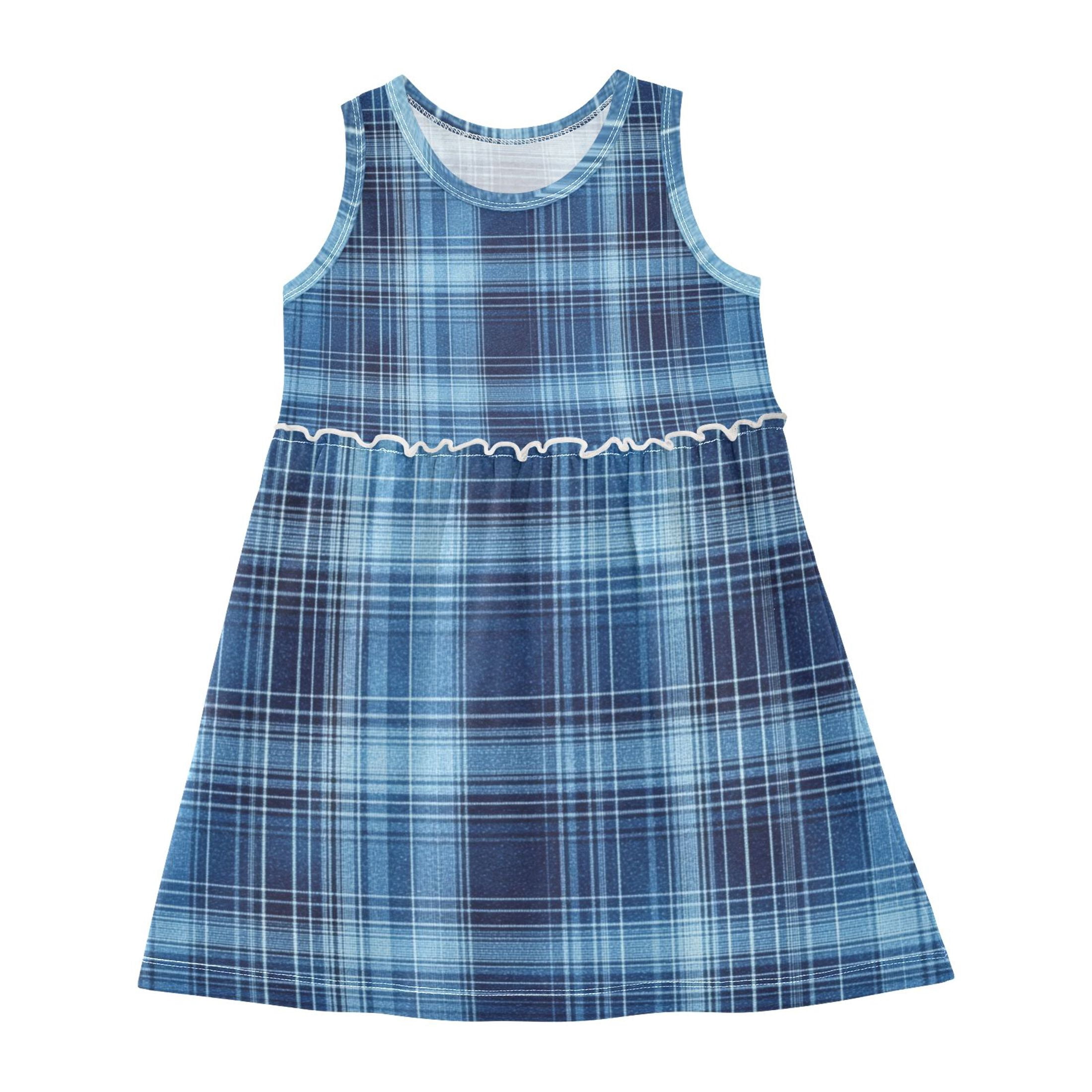 Blue Plaids Sleeveless Dress A-Line One-Piece Dress Quick Dry 3T ...