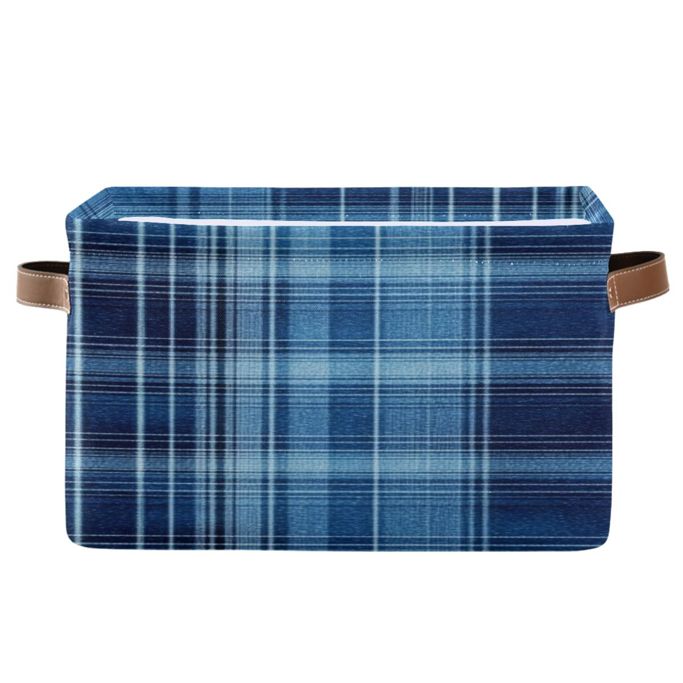 Blue Plaids Square Storage Bins with Handles Collapsible Containing Box ...