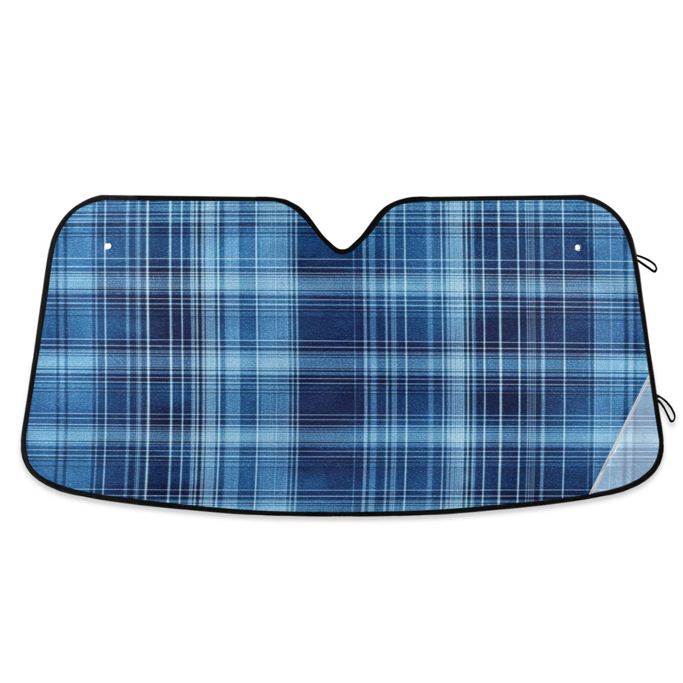 Blue Plaids Windshield Sun Shade Automobile Visor Accordion Folding Car ...