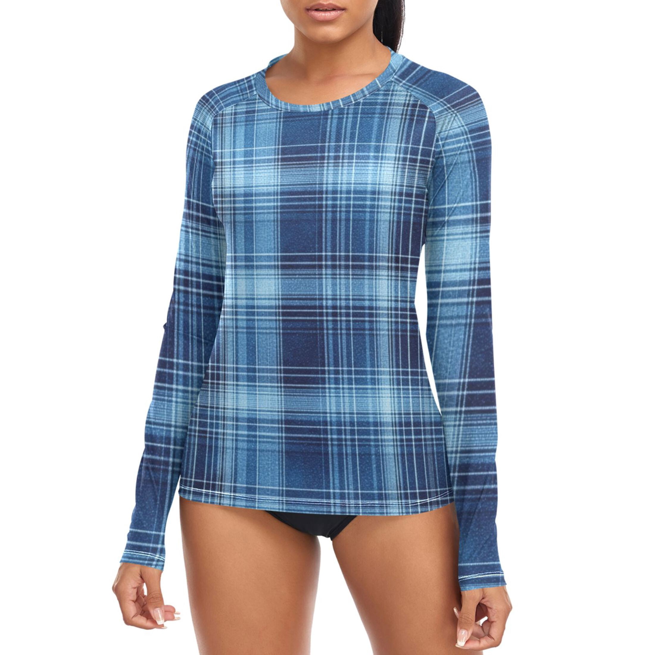 Blue Plaids Women's Rash Guard Shirts UPF 50+ Sun Protection Clothing ...