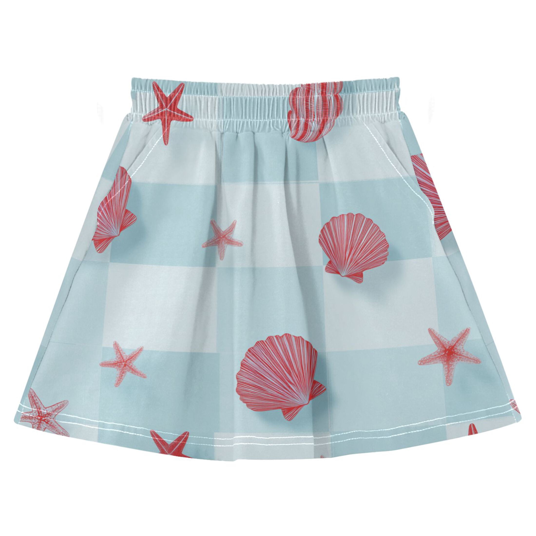 Blue Plaids with Pink Shells Starfishes Girls' Skirts A-Line Skirts ...