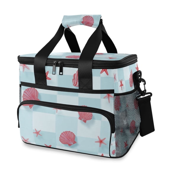 Blue Plaids with Pink Shells Starfishes Portable Cooler Lunch Box ...