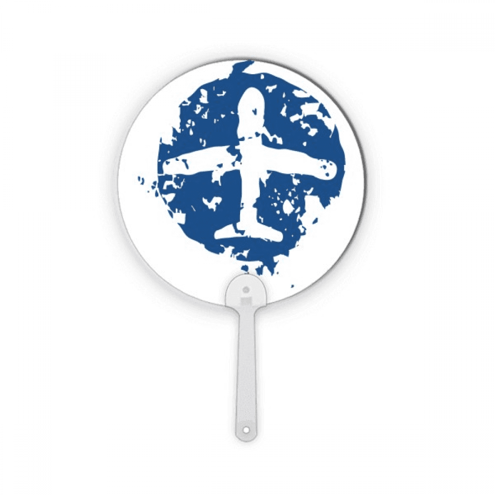 Blue Plane Design Illustration Pattern Plastic Round Handheld Fan ...