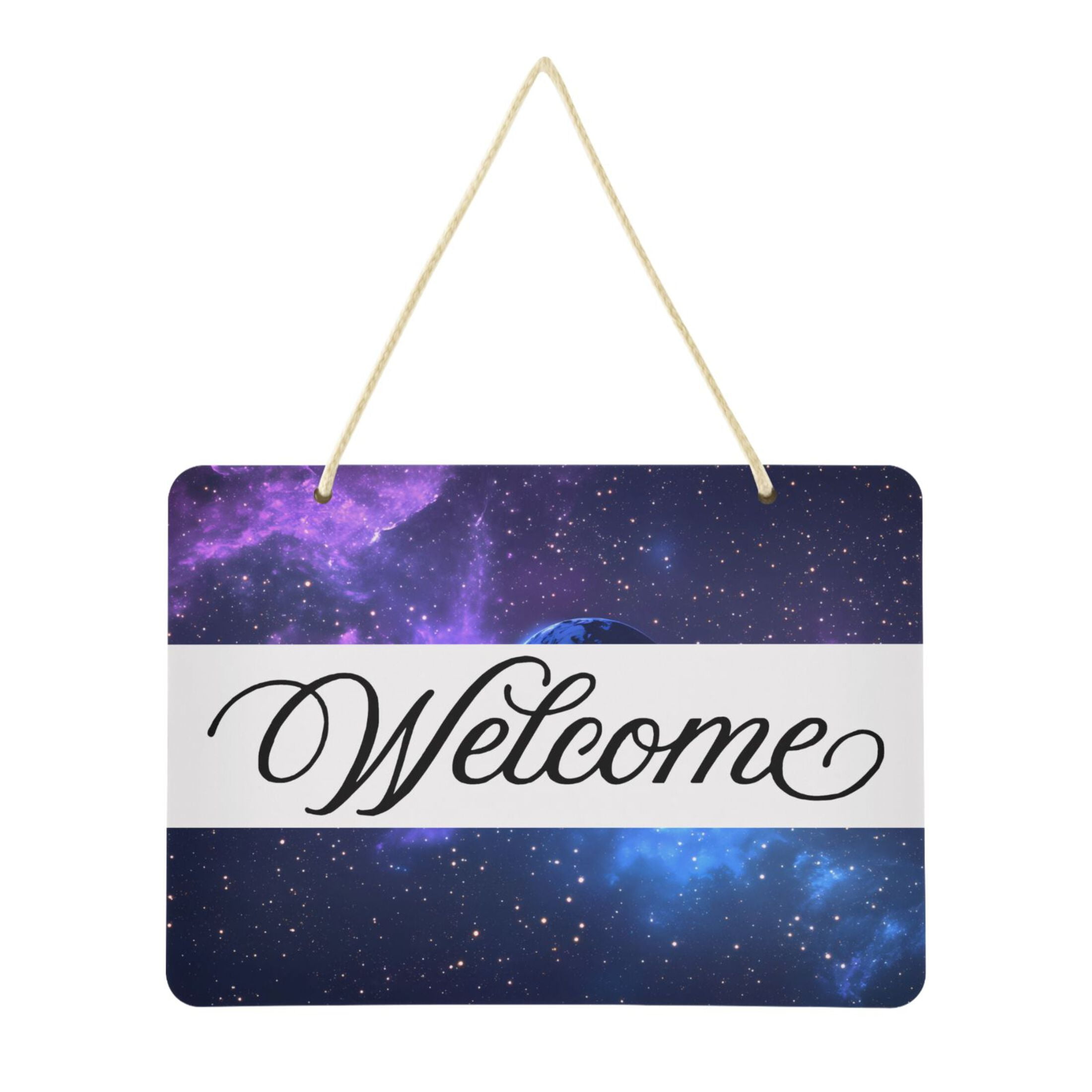 Blue Planet in Space Welcome Sign Front Door PVC 14x10 inch Hanger ...