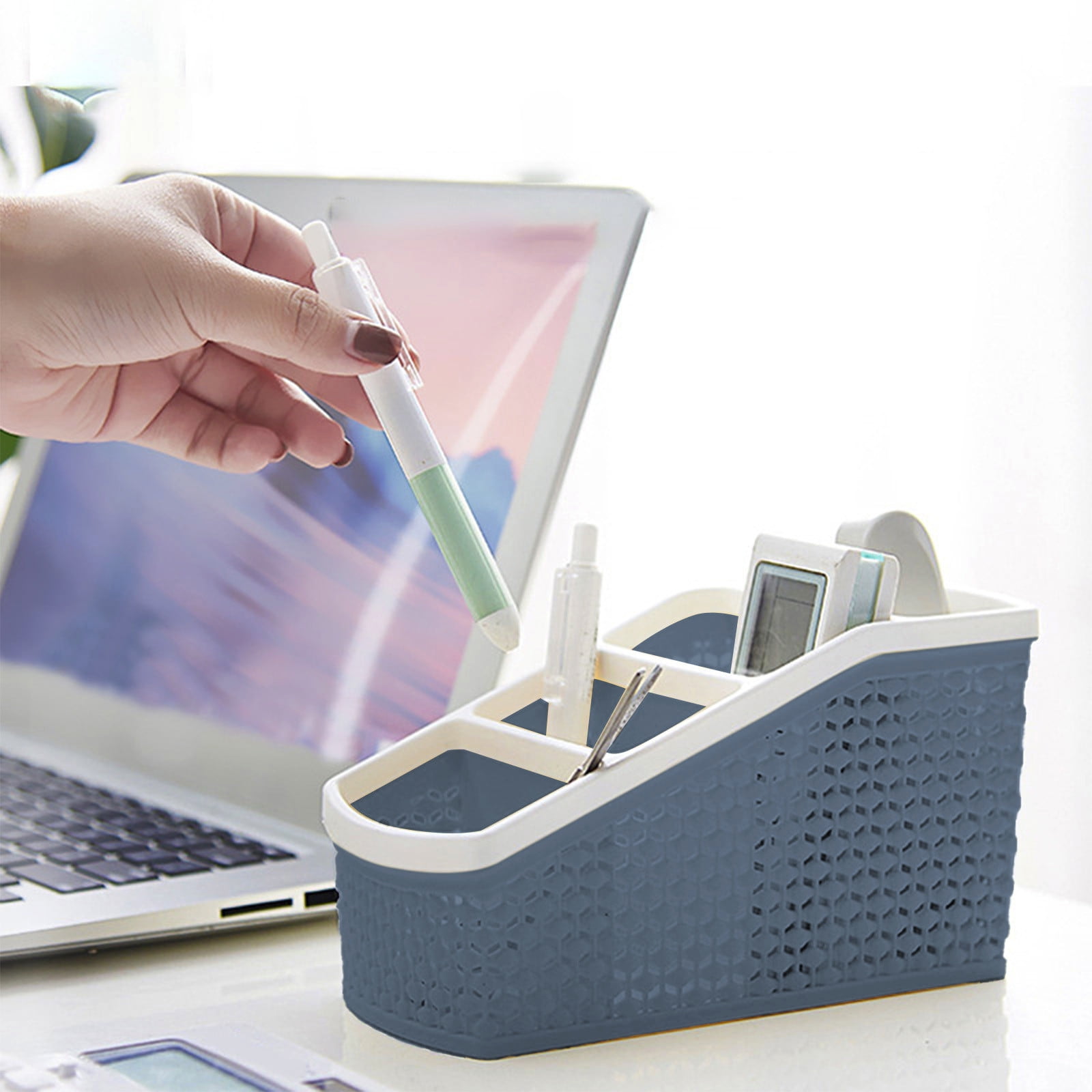 Blue Plastic Desktop Storage Organizer Box With Multiple Compartments ...