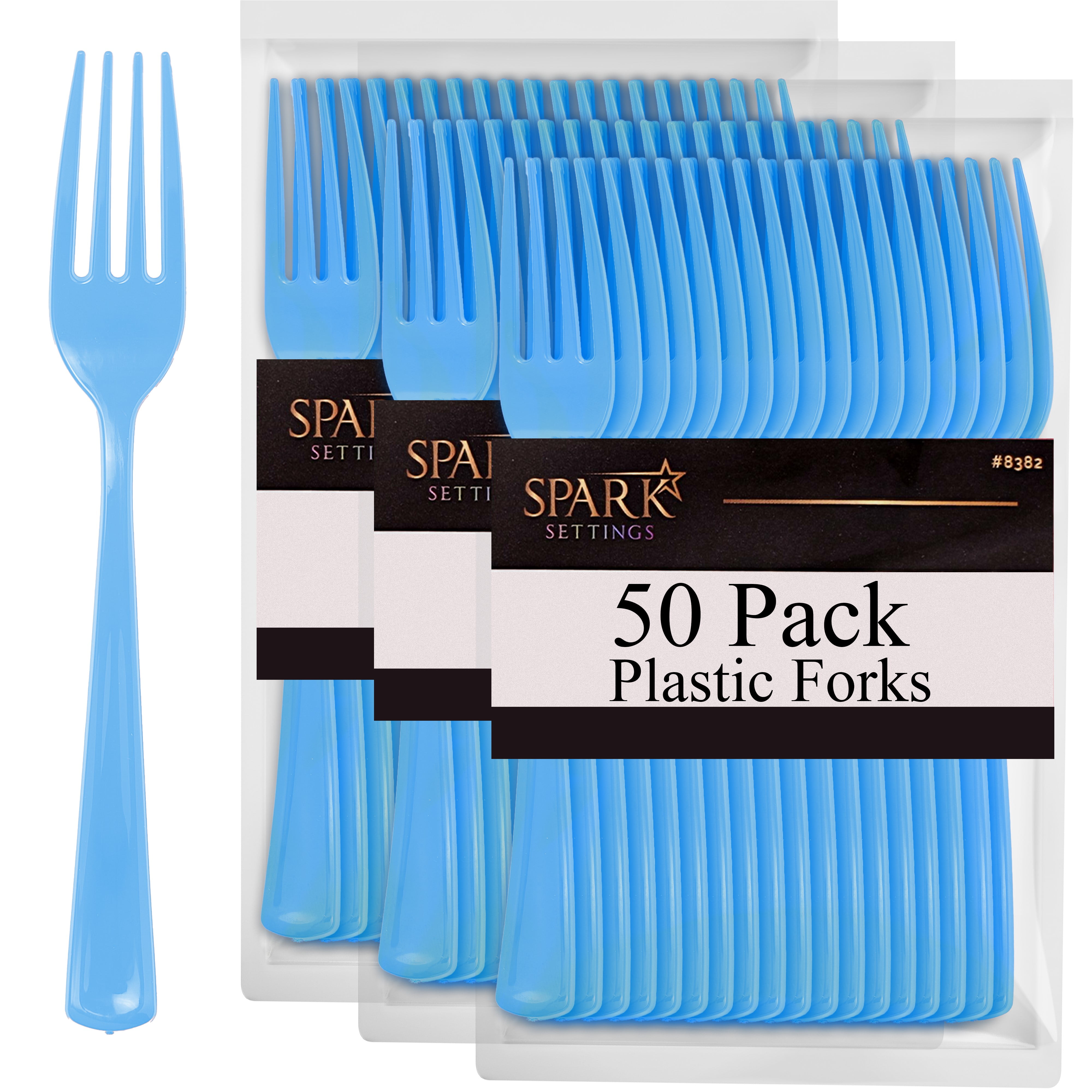 Blue Plastic Forks Disposable 50 Pack, Heavy Duty Plastic Silverware ...