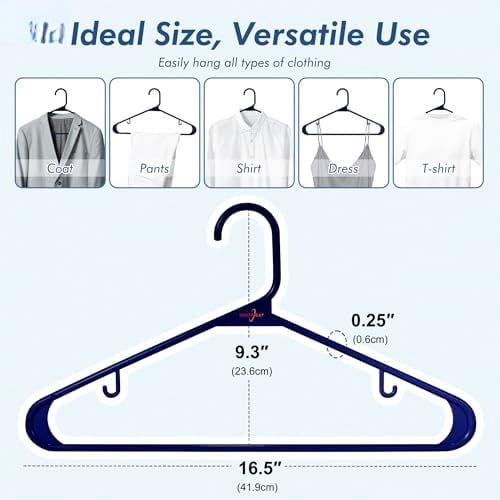 Blue Plastic Hangers 60 Pack, Clothes Hangers with Non Slip Hooks ...