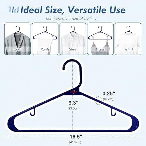 Blue Plastic Hangers 60 Pack, Clothes Hangers with Non Slip Hooks ...