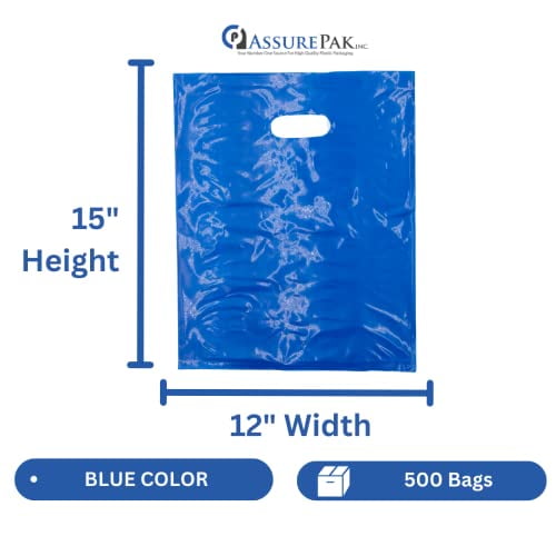 Blue Plastic Merchandise Bag - LDPE Die Cut Handle Bag for Retail ...